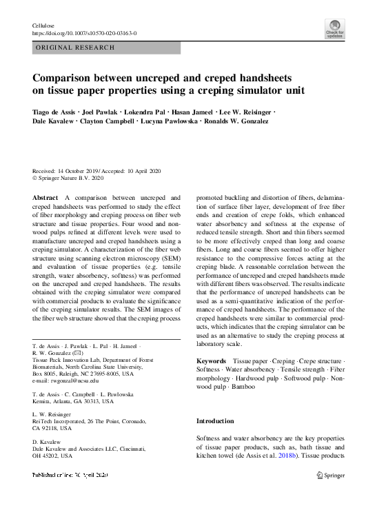 (PDF) Comparison between uncreped and creped handsheets on tissue paper ...