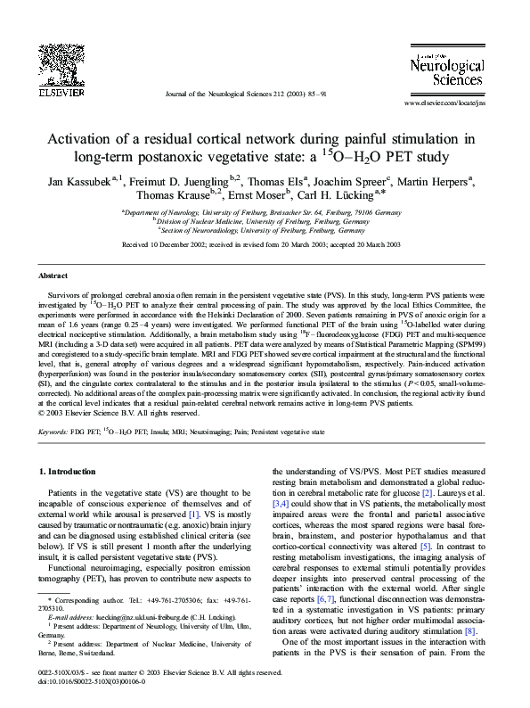 (PDF) Activation of a residual cortical network during painful ...
