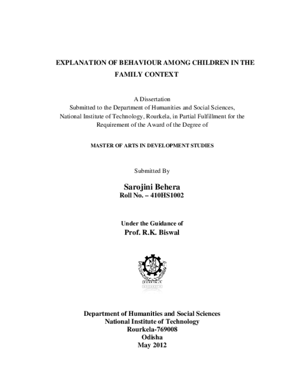 (PDF) Explanation of Behaviour among Children in the Family Context