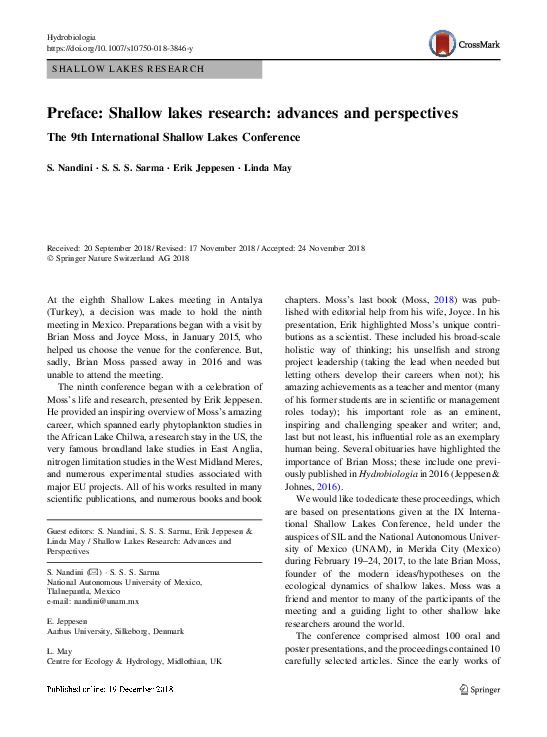 (PDF) Preface: Shallow lakes research: advances and perspectives