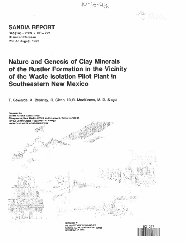 (PDF) Nature and genesis of clay minerals of the Rustler Formation in ...