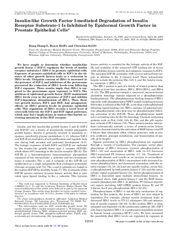 (PDF) Insulin-like Growth Factor I-mediated Degradation of Insulin Receptor Substrate-1 Is ...