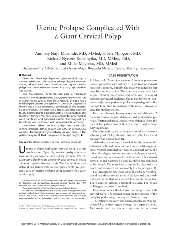 (PDF) Uterine Prolapse Complicated With a Giant Cervical Polyp