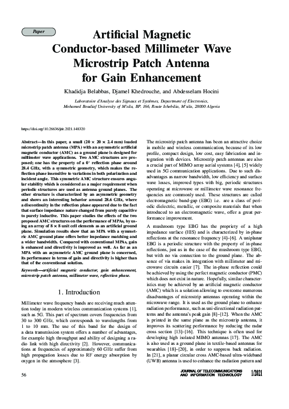 (PDF) Artificial Magnetic Conductor-based Millimeter Wave Microstrip Patch Antenna for Gain ...