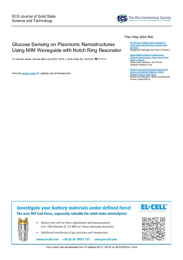 (PDF) Glucose Sensing on Plasmonic Nanostructures Using MIM Waveguide with Notch Ring Resonator ...