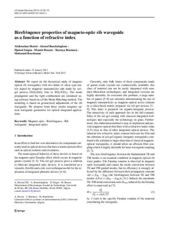 (PDF) Birefringence properties of magneto-optic rib waveguide as a function of refractive index ...