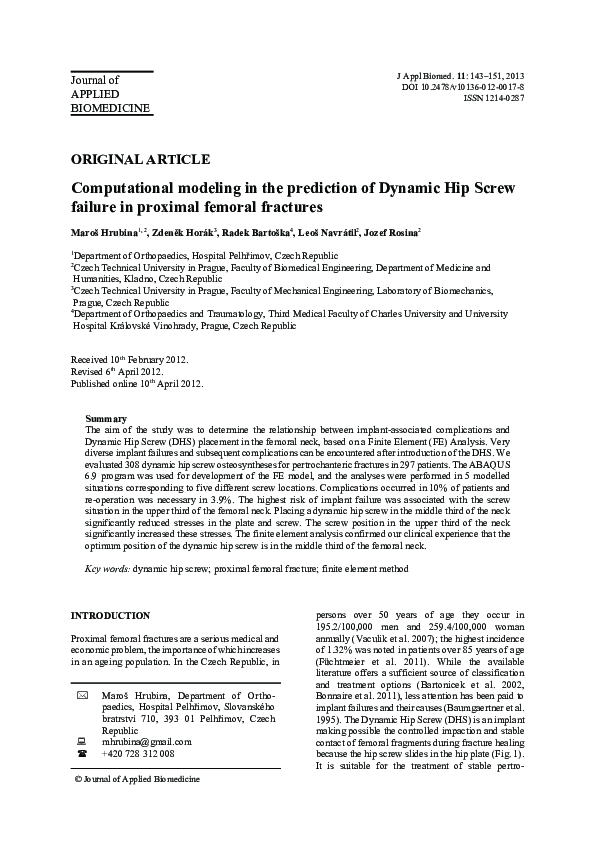 (PDF) Computational modeling in the prediction of Dynamic Hip Screw ...