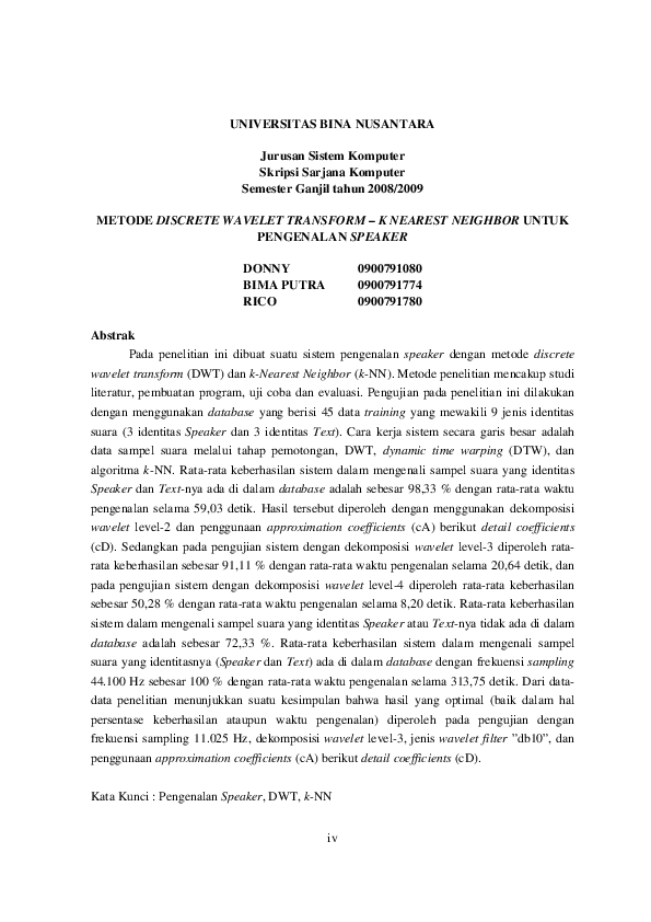 (PDF) Metode Discrete Wavelet Transform - K Nearest Neighbor Untuk ... (PDF) Metode Discrete Wavelet Transform - K Nearest Neighbor Untuk ...