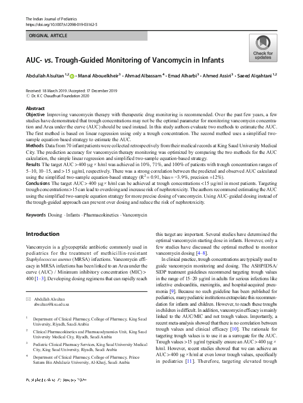 AUC- vs. Trough-Guided Monitoring of Vancomycin in Infants
