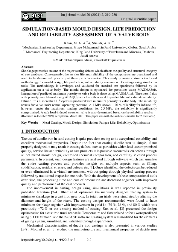 (PDF) Simulation-Based Mould Design, Life Prediction and Reliability Assessment of a Valve Body