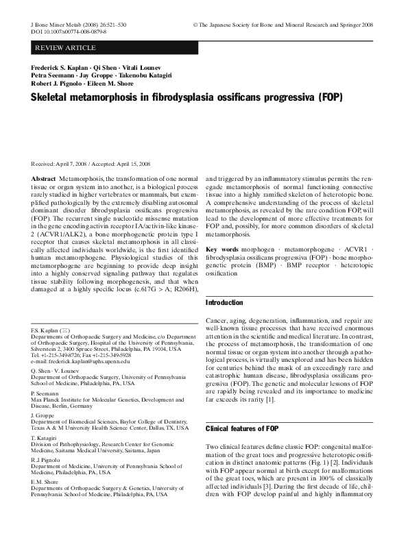 (PDF) Skeletal metamorphosis in fibrodysplasia ossificans progressiva (FOP)