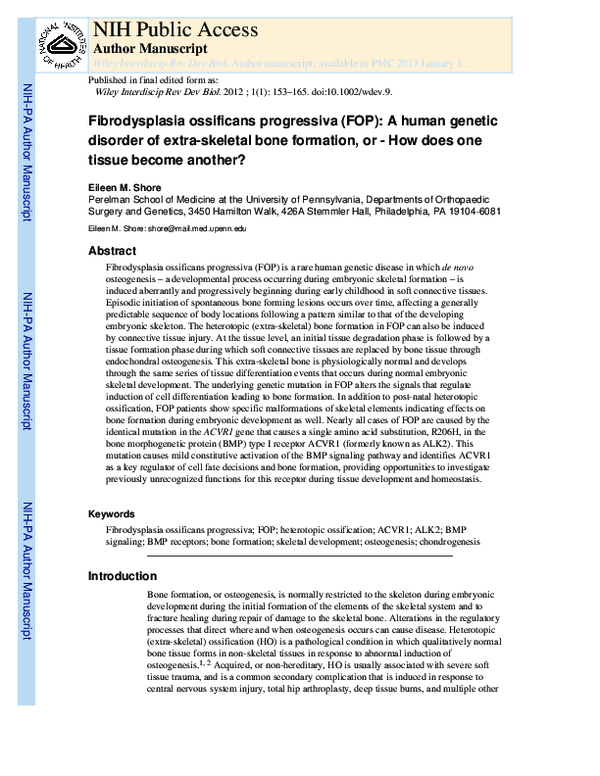 (PDF) Fibrodysplasia ossificans progressiva: a human genetic disorder ...