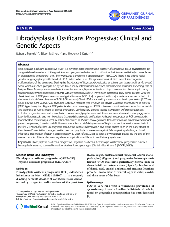 (PDF) Fibrodysplasia Ossificans Progressiva: Clinical and Genetic Aspects