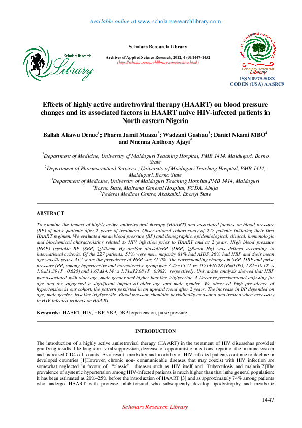 (PDF) Effects of highly active antiretroviral therapy (HAART) on blood ...