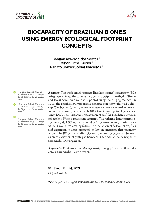 (PDF) Biocapacity of Brazilian Biomes Using Emergy Ecological Footprint ...
