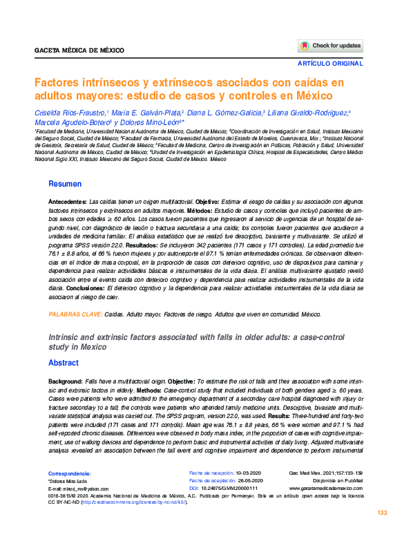 (PDF) Factores intrínsecos y extrínsecos asociados con caídas en adultos mayores: estudio de ...