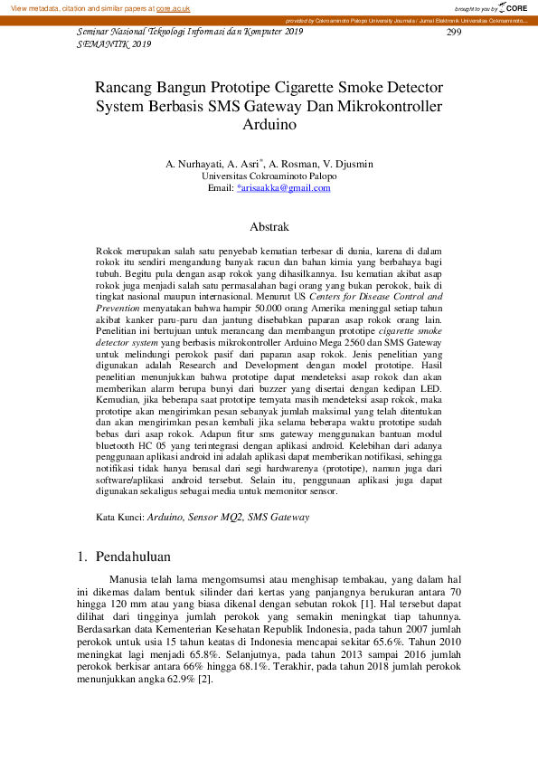 Pdf Rancang Bangun Prototipe Cigarette Smoke Detector System Berbasis