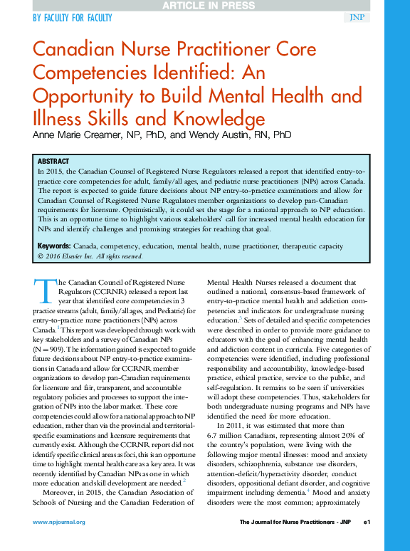 (PDF) Canadian Nurse Practitioner Core Competencies Identified: An ...