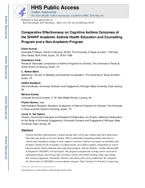 (PDF) Comparative effectiveness on cognitive asthma outcomes of the ...