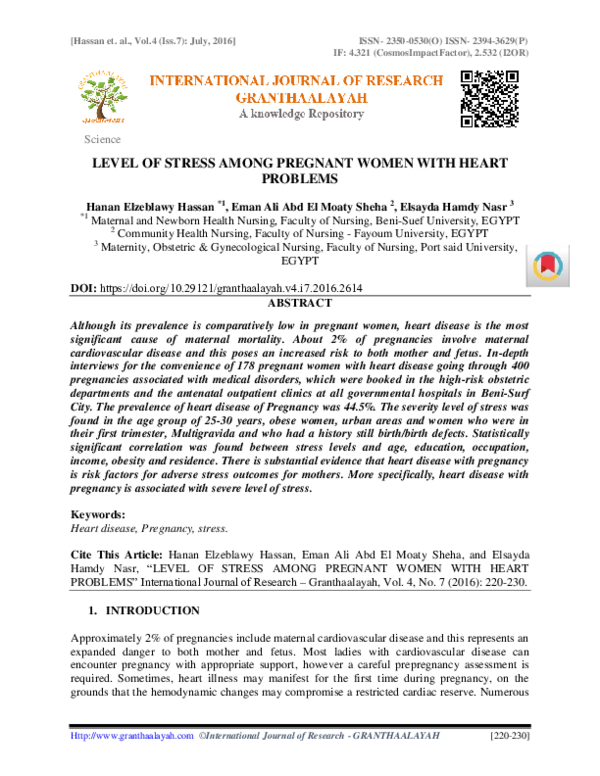 (PDF) Level of Stress Among Pregnant Women with Heart Problems