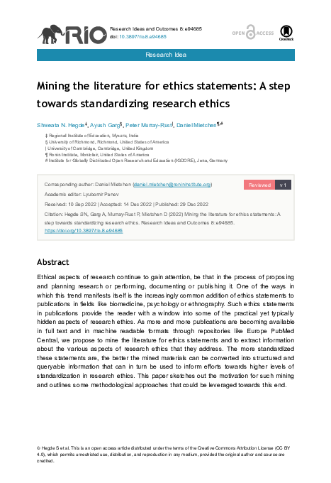 (PDF) Mining the literature for ethics statements: a step towards ...