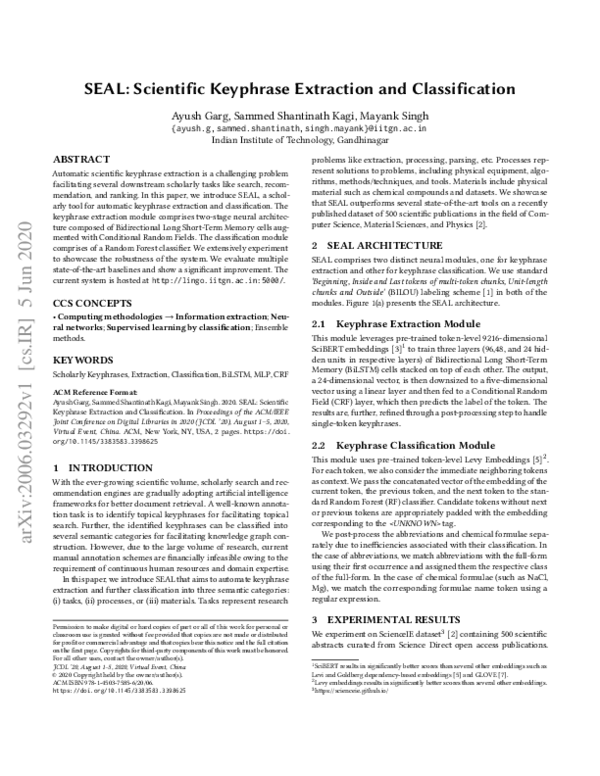 (PDF) SEAL: Scientific Keyphrase Extraction and Classification
