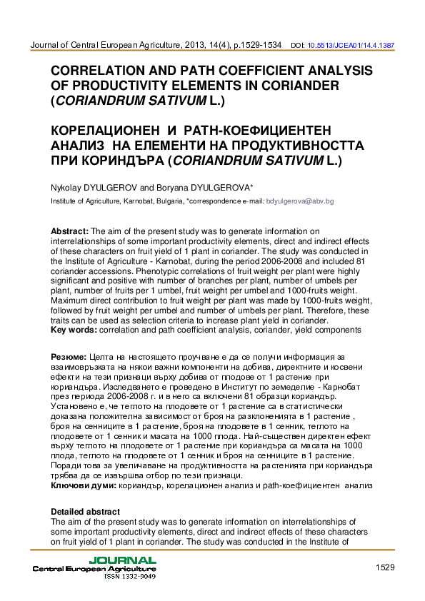 (PDF) Correlation and Path Coefficient Analysis of Productivity ...