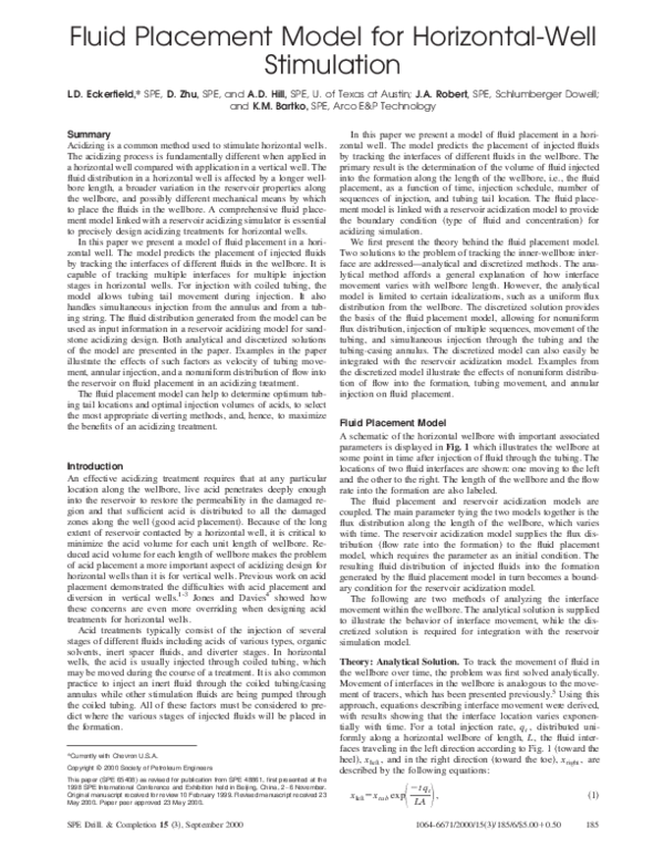 (PDF) Fluid Placement Model for Horizontal-Well Stimulation