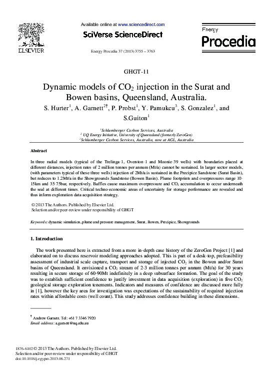 (PDF) Dynamic Models of CO2 Injection in the Surat and Bowen Basins ...