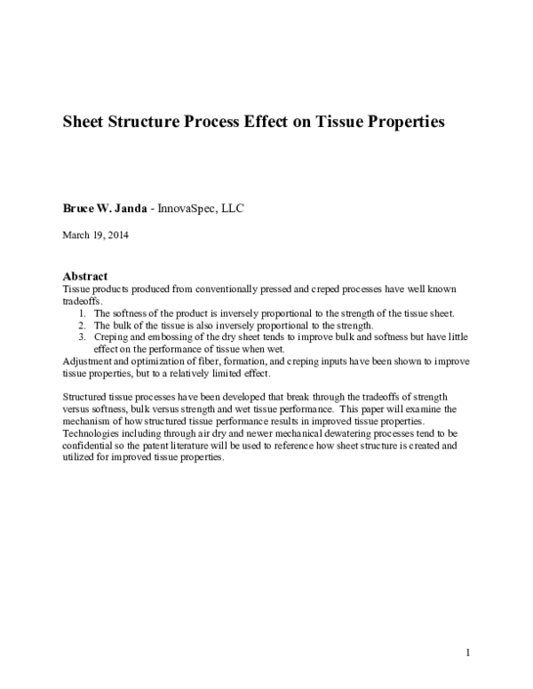 (DOC) Sheet Structure Process Effect on Tissue Properties Paper