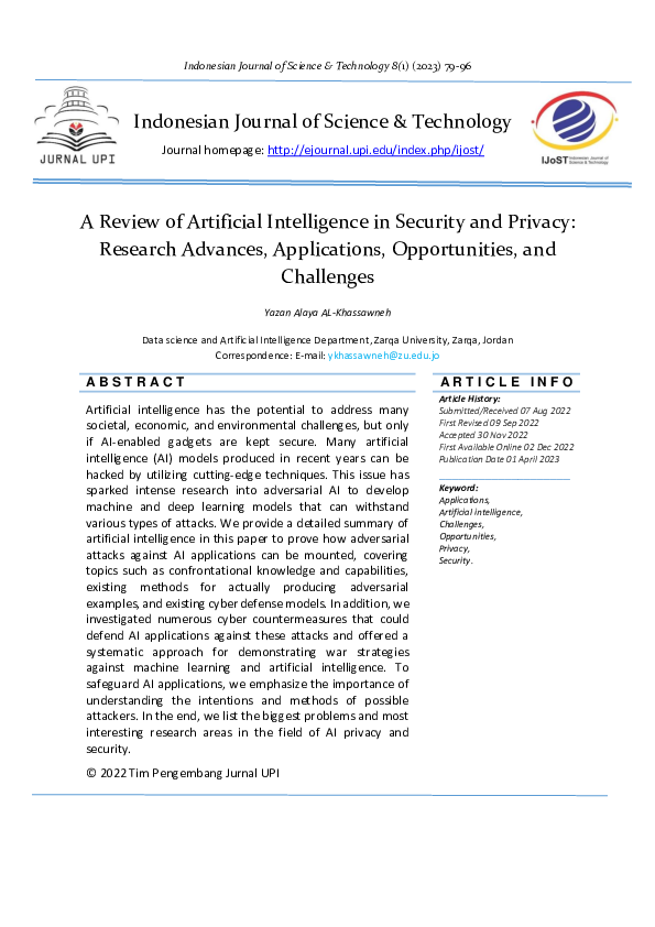 (PDF) A Review of Artificial Intelligence in Security and Privacy: Research Advances ...
