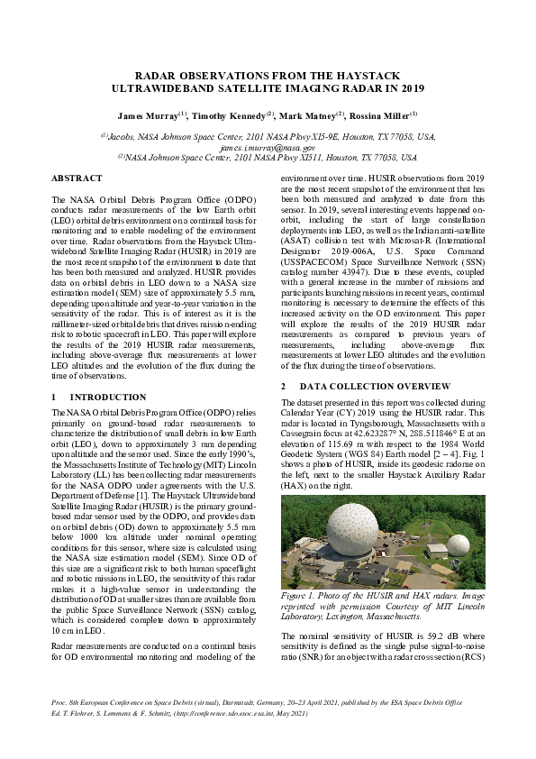 Pdf Radar Observations From The Haystack Ultrawideband Satellite Imaging Radar In 2019