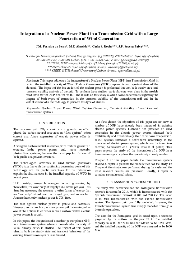 (PDF) Integration of a Nuclear Power Plant in a Transmission Grid with ...