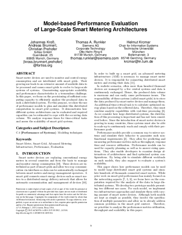 (PDF) Model-based Performance Evaluation of Large-Scale Smart Metering Architectures