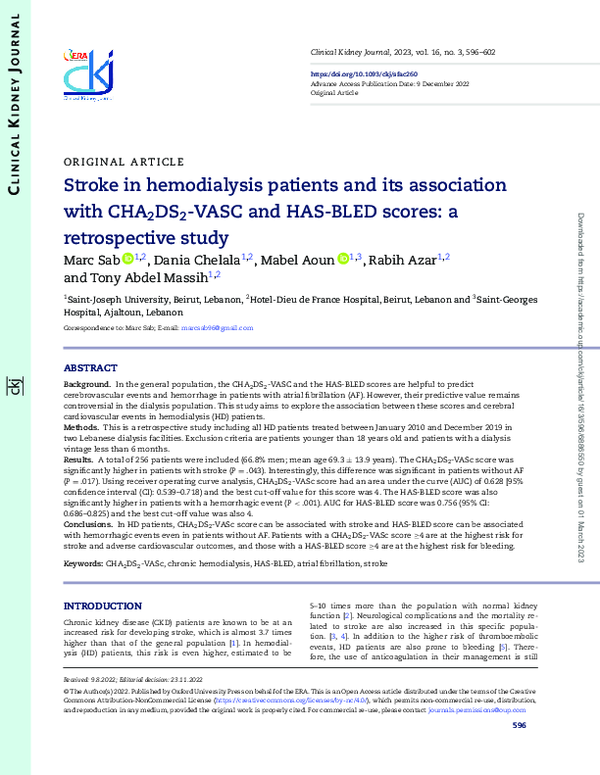 (PDF) Stroke in hemodialysis patients and its association with CHA2DS2-VASC and HAS-BLED scores ...