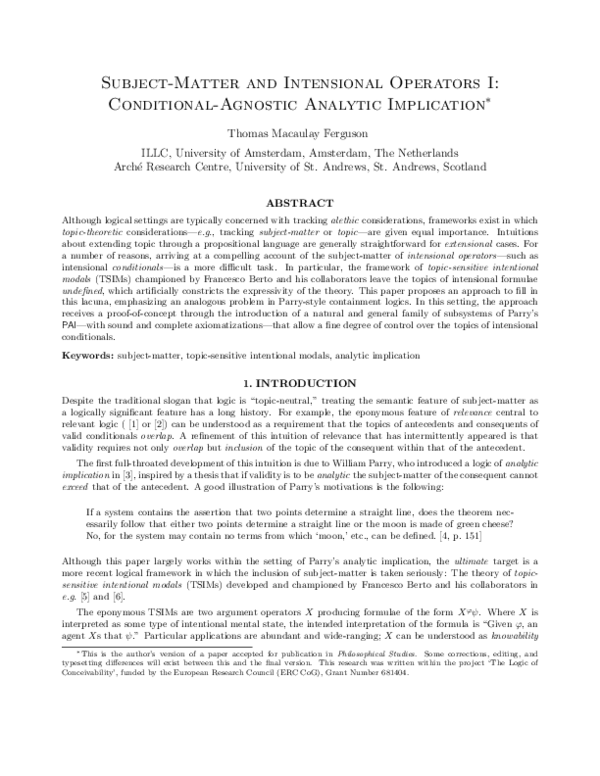 (PDF) Subject-Matter and Intensional Operators I: Conditional-Agnostic ...