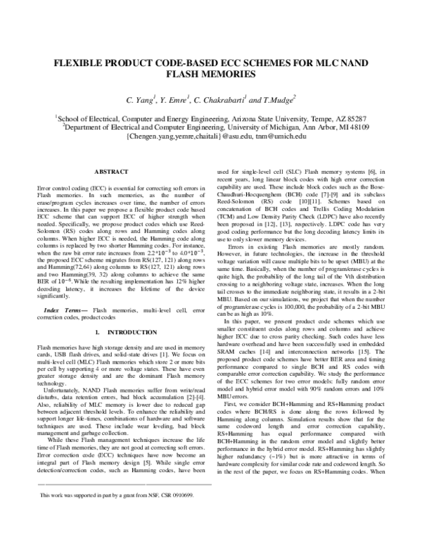(PDF) Flexible product code-based ECC schemes for MLC NAND Flash memories