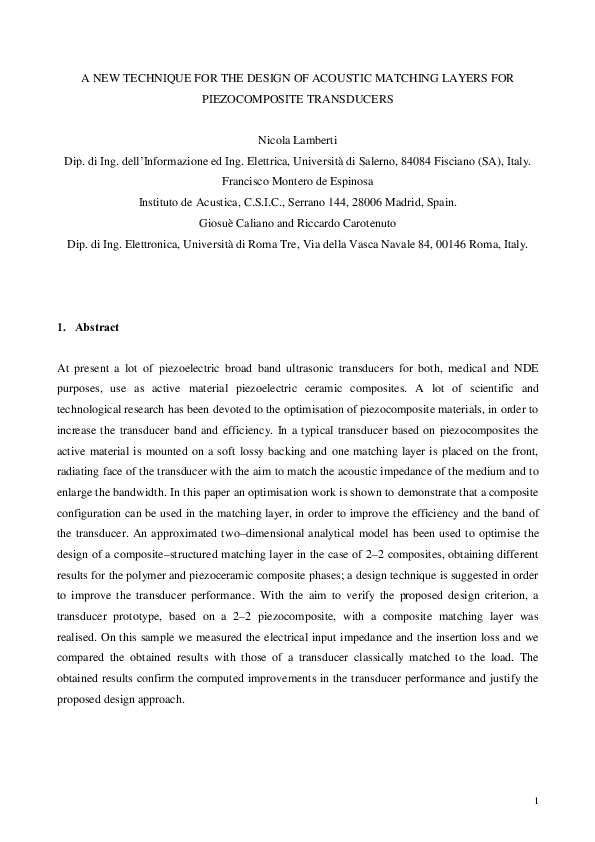 (PDF) A New Technique for the Design of Acoustic Matching Layers for ...