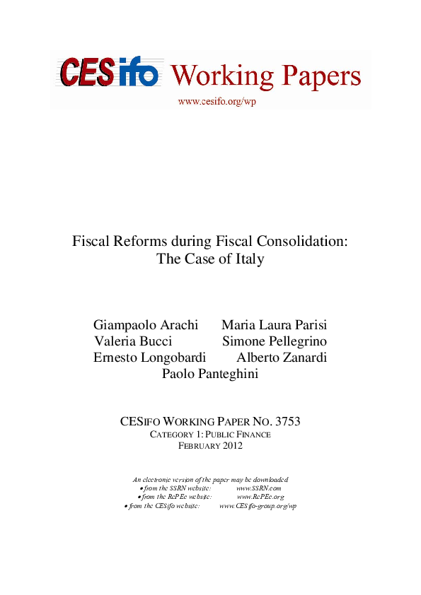 (PDF) Fiscal Reforms during Fiscal Consolidation: The Case of Italy
