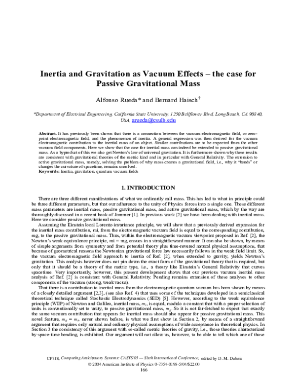 (PDF) Inertia and Gravitation as Vacuum Effects — the case for Passive ...