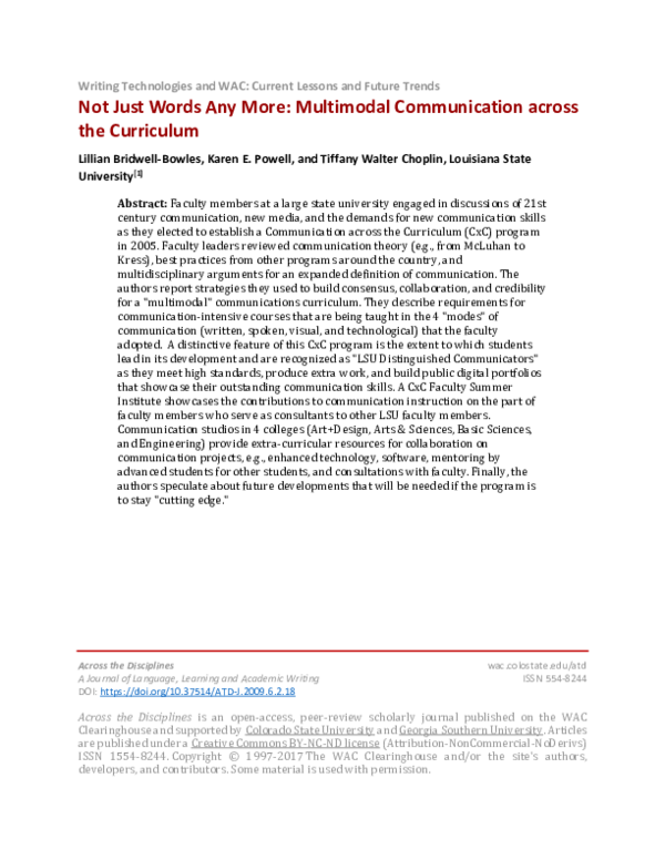 (PDF) Not Just Words Any More: Multimodal Communication Across the ...