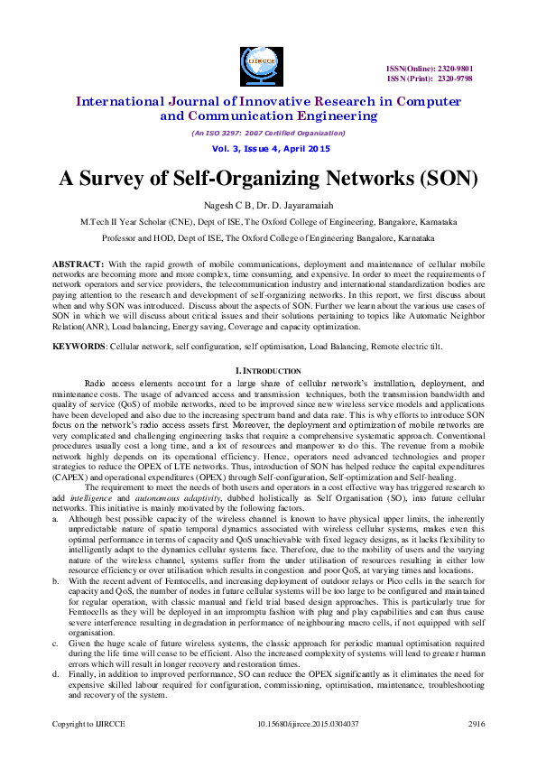 (PDF) Self Organizing Networks (SON)