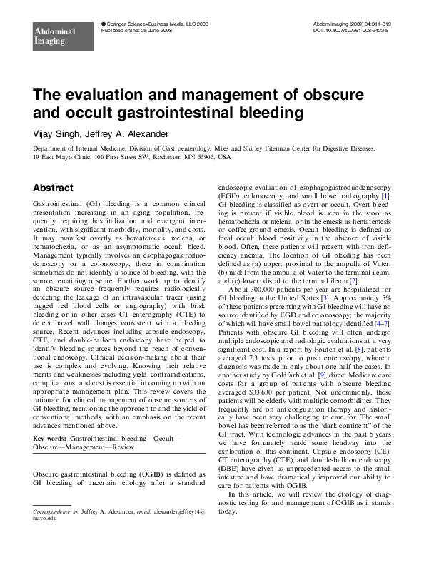 (PDF) The evaluation and management of obscure and occult ...