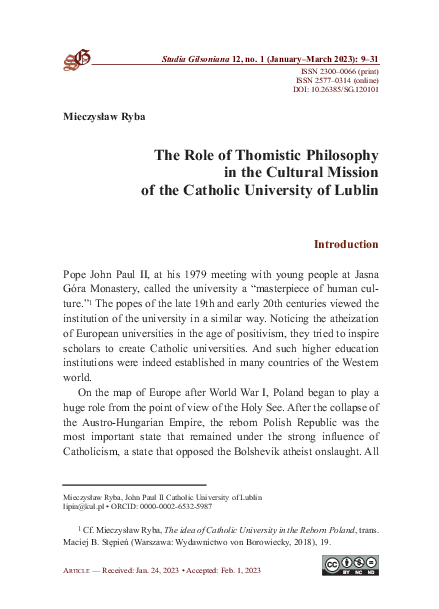 (PDF) The Role of Thomistic Philosophy in the Cultural Mission of the ...