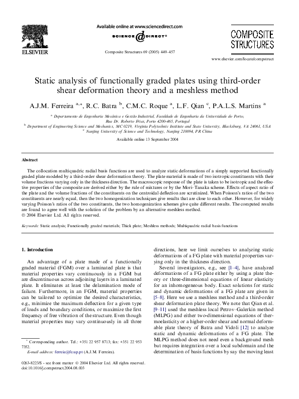 Pdf Static Analysis Of Functionally Graded Plates Using Third Order
