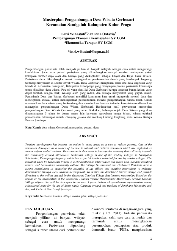 (PDF) Masterplan Pengembangan Desa Wisata Gerbosari Kecamatan Samigaluh ...