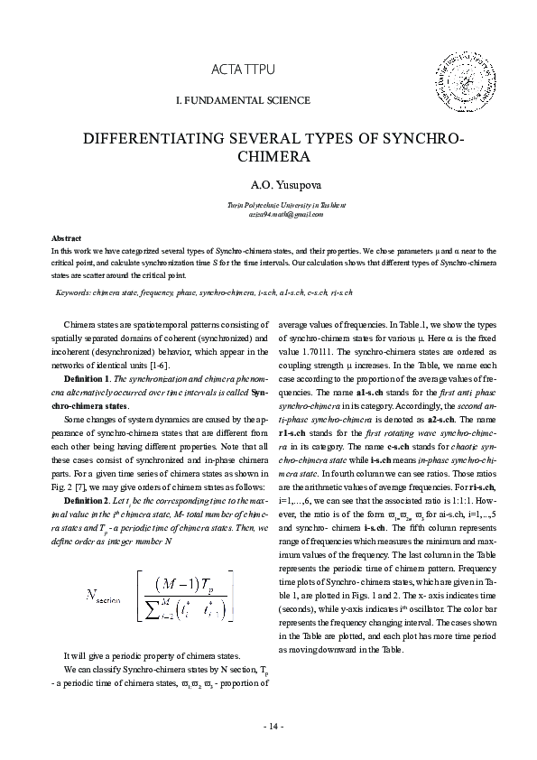 (PDF) Differentiating Several Types of Synchro-chimera