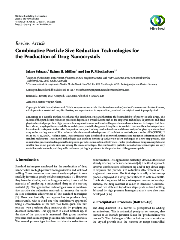 (PDF) Combinative Particle Size Reduction Technologies for the ...