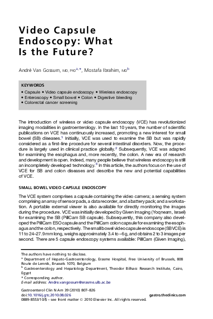 (PDF) Video Capsule Endoscopy: What Is the Future?