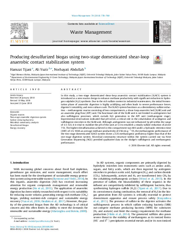 (PDF) Producing desulfurized biogas using two-stage domesticated shear ...